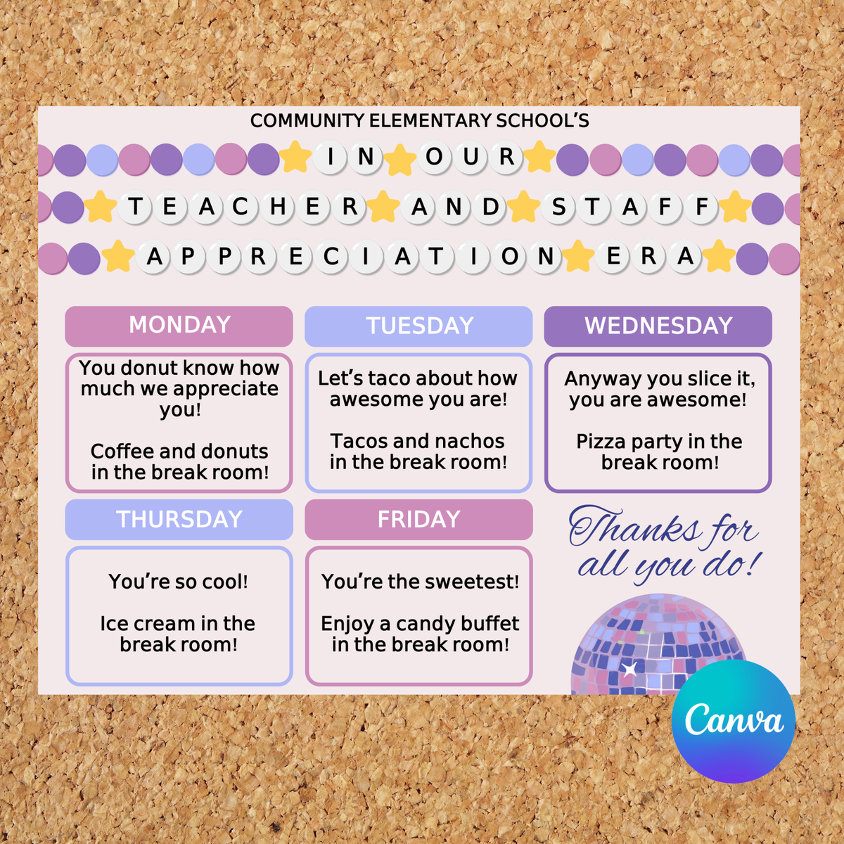Editable In Our Teachers And Staff Appreciation Era Week Itinerary Pos ...