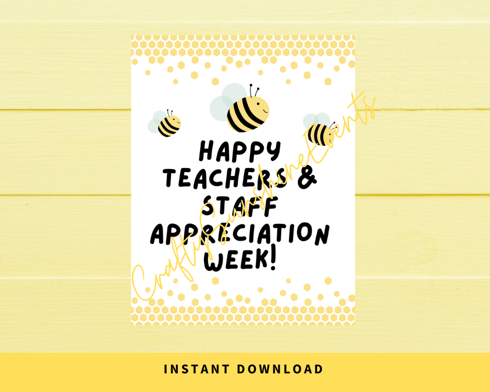 INSTANT DOWNLOAD Bee Themed Happy Teachers & Staff Appreciation Week S ...