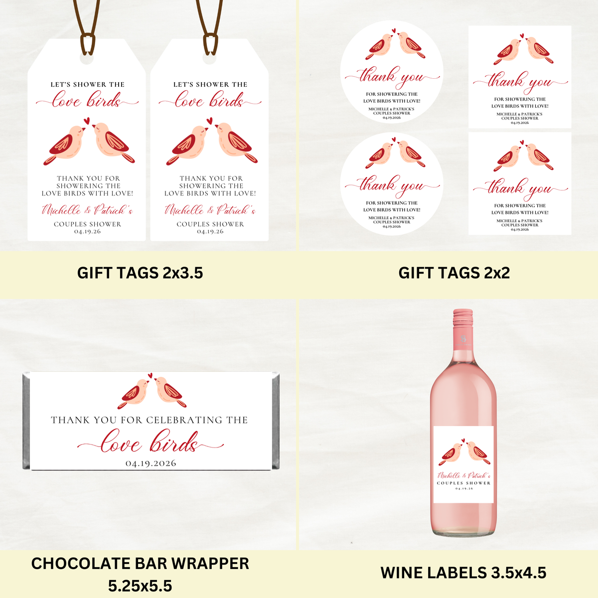 Editable Let's Shower The Love Birds Couples Shower Bundle Set | Bird ...