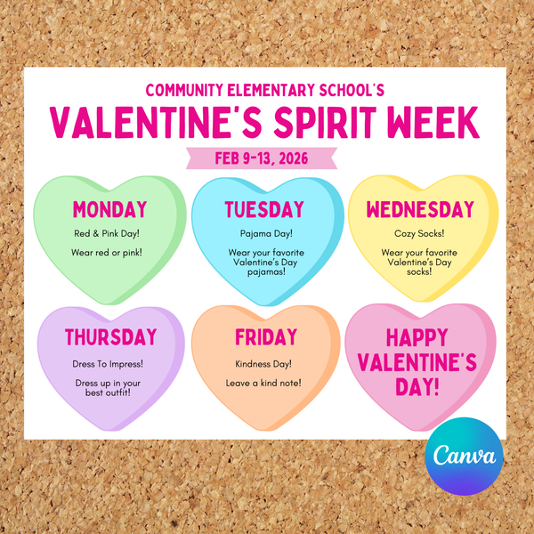 Editable Valentine's Spirit Week Itinerary Poster – Instant Download ...