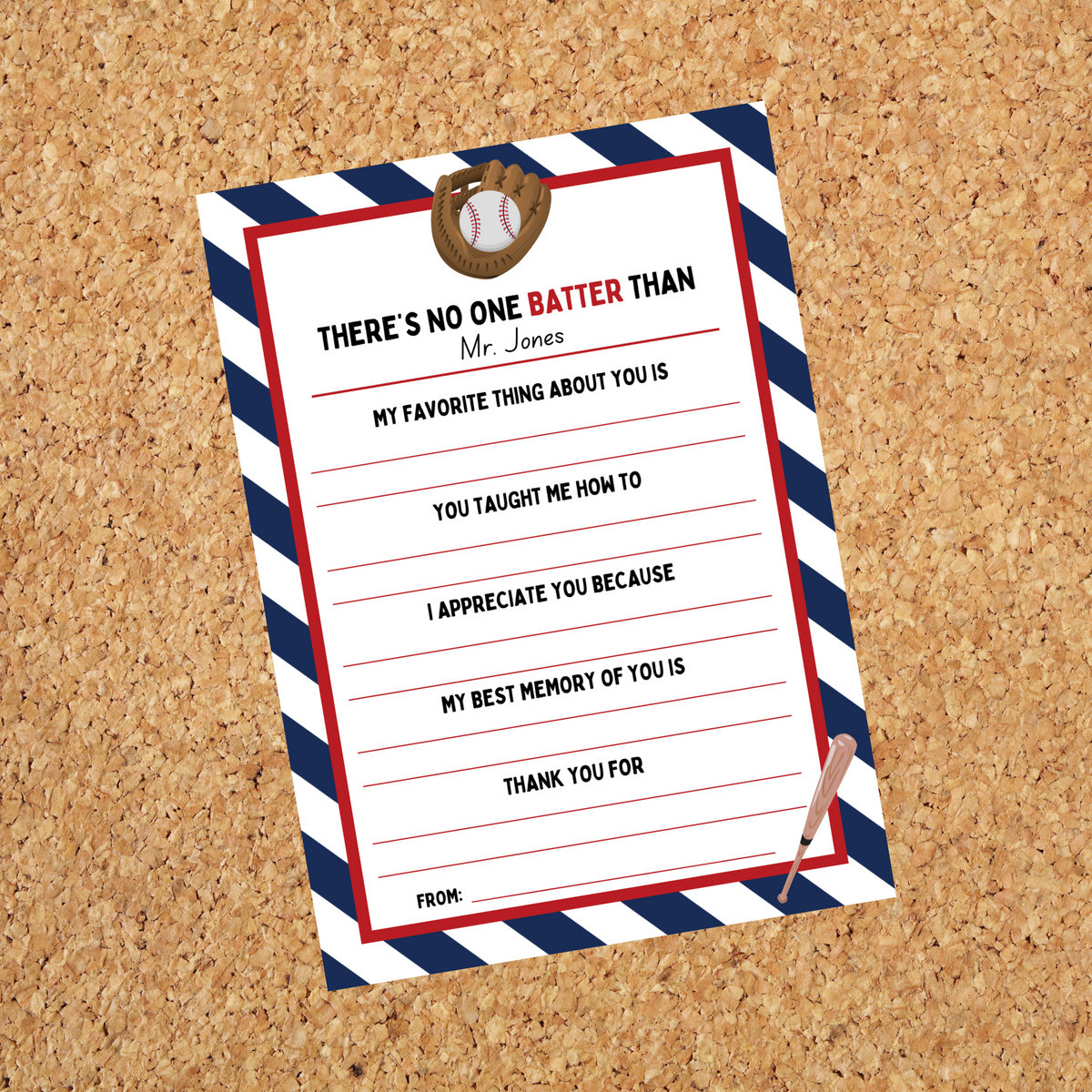 INSTANT DOWNLOAD Baseball Themed Teacher Questionnaire 5x7 ...