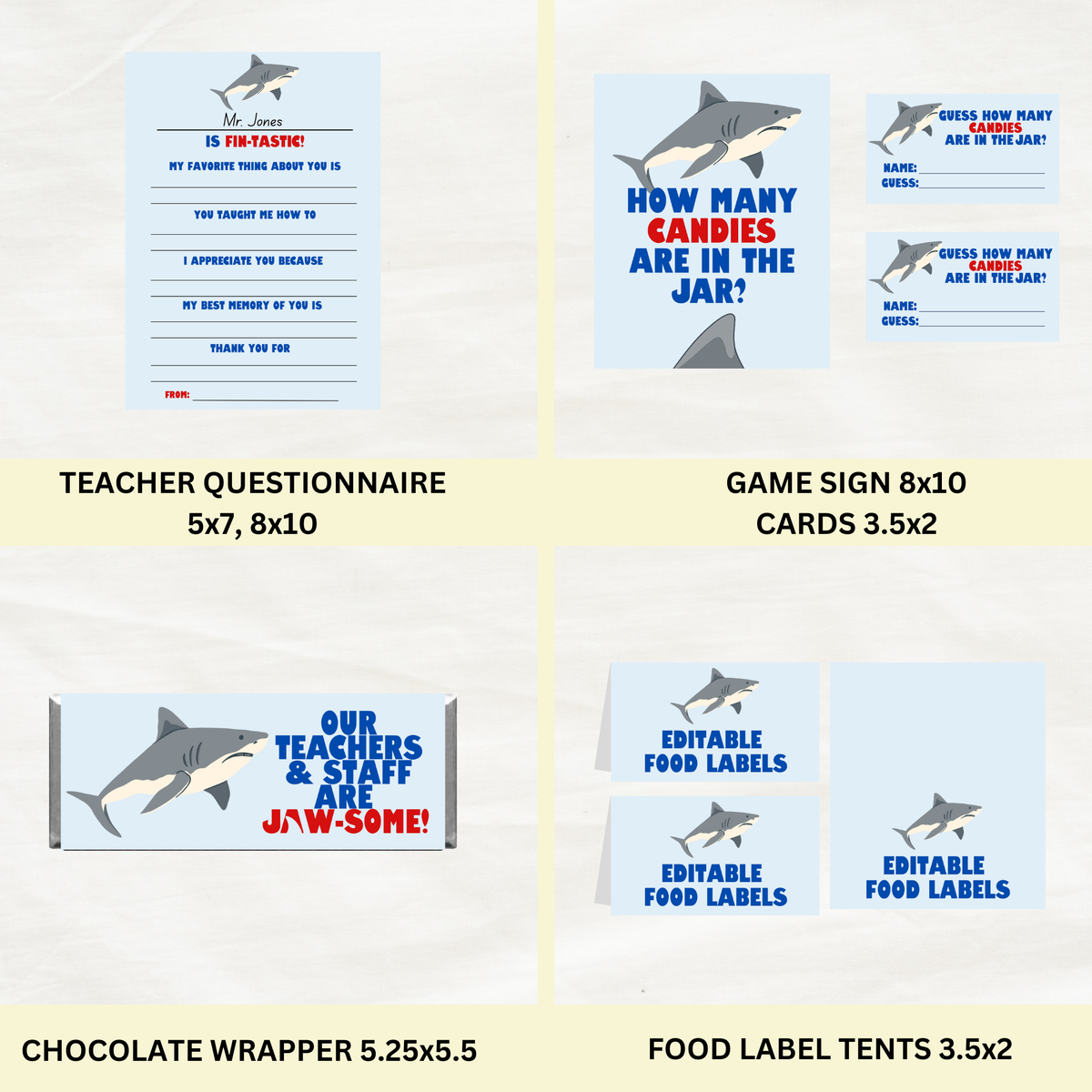 DIGITAL DOWNLOAD ONLY Shark Themed Teachers & Staff Appreciation Week ...